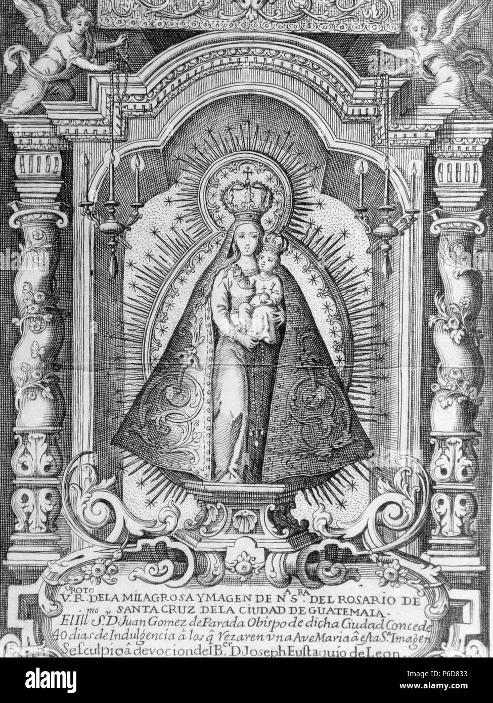 Español: Grabado de Virgen del Rosario de 1750 elaborado en Guatemala ...