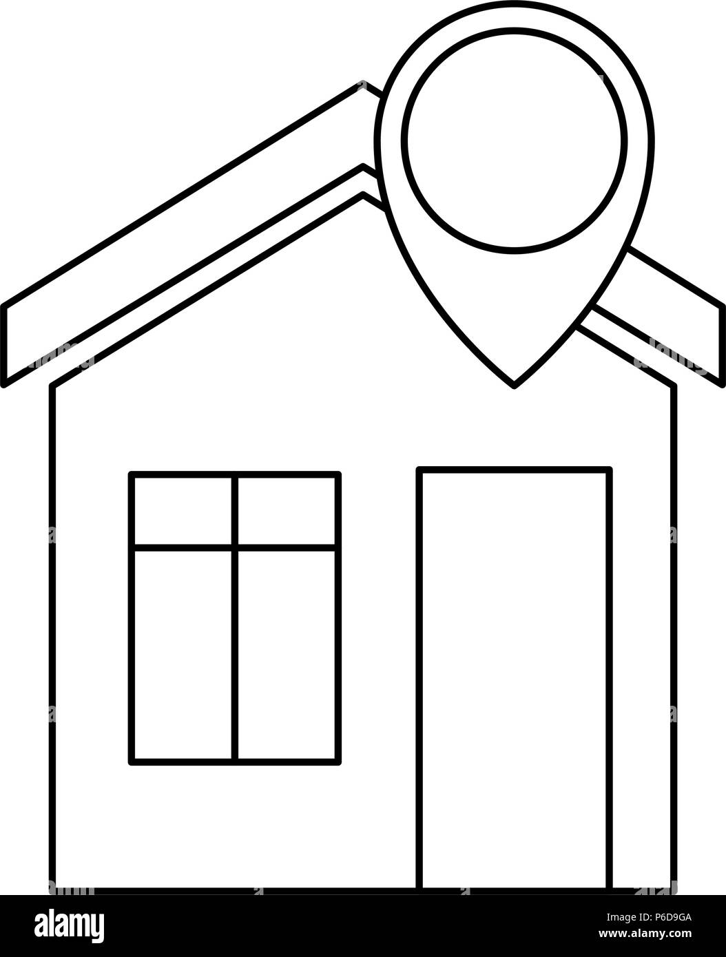 house facade silhouette with pointer location vector illustration ...