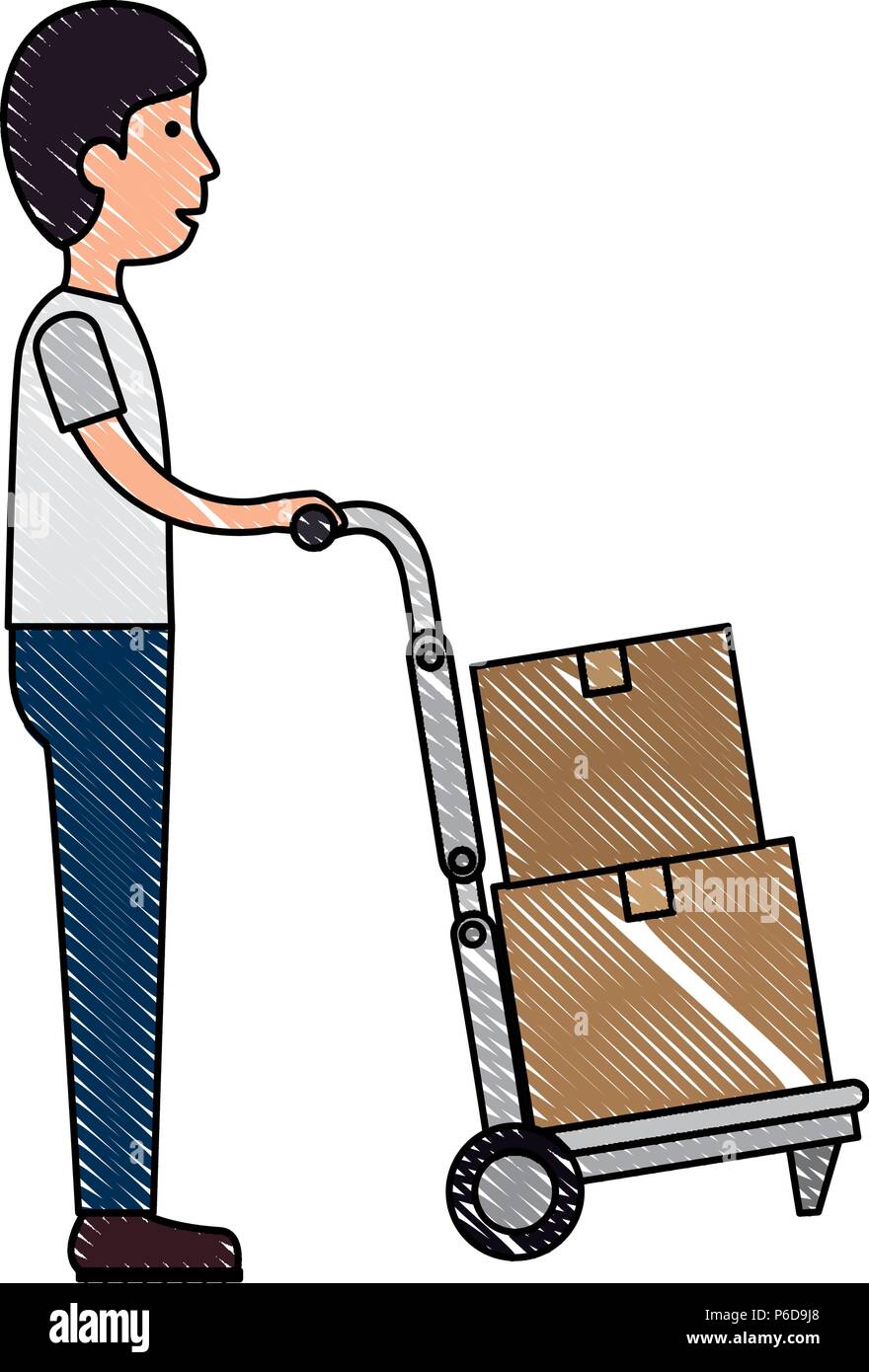 delivery worker with cart avatar character vector illustration design ...