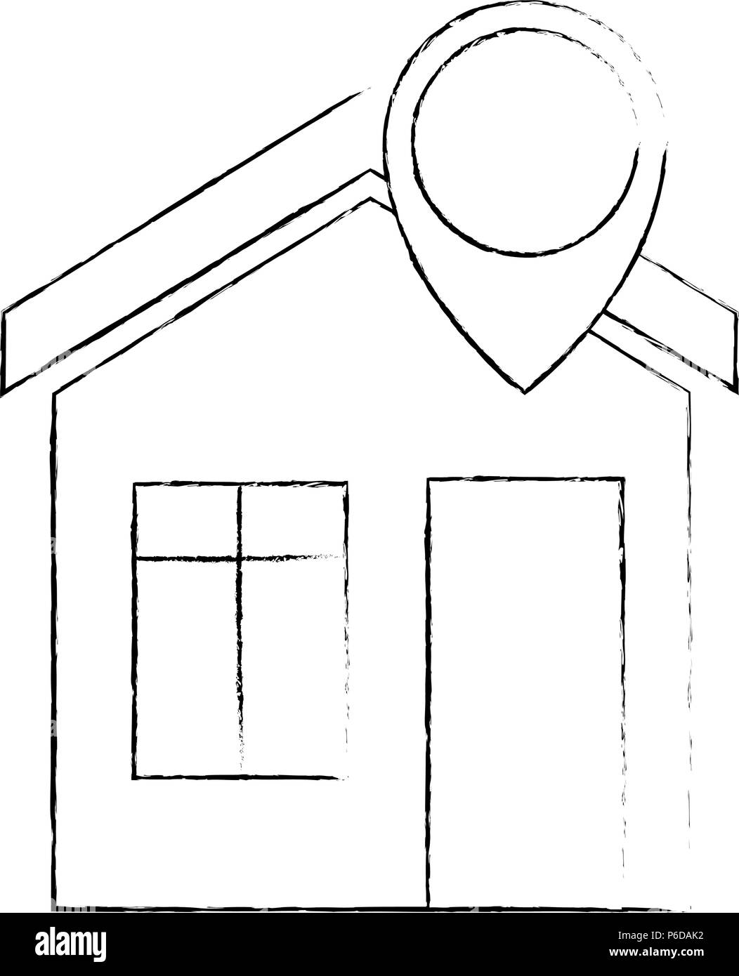 house facade silhouette with pointer location vector illustration ...