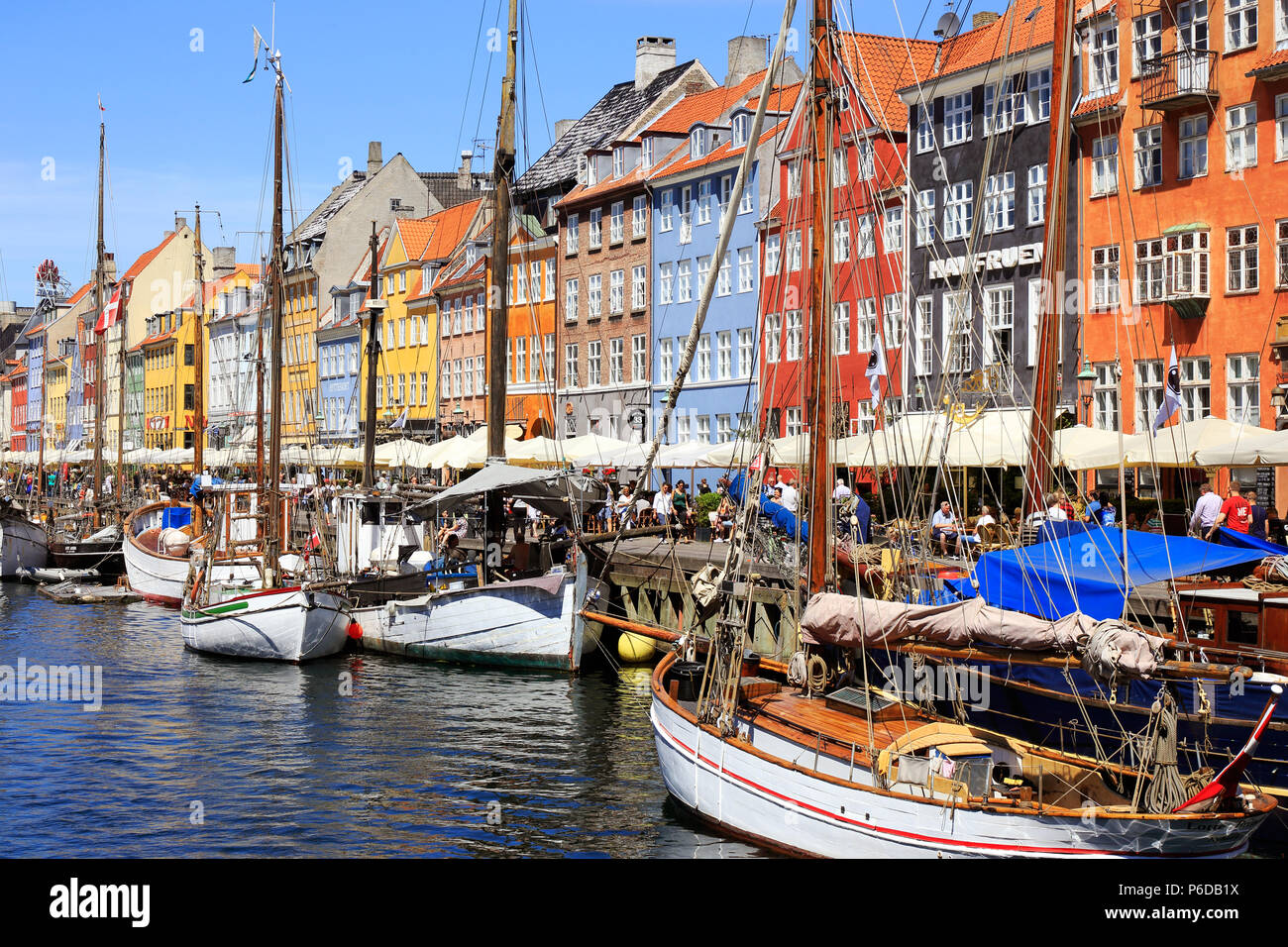 Copenhagen, Denmark - June 27, 2018: View of the Nyhavn harbor district ...