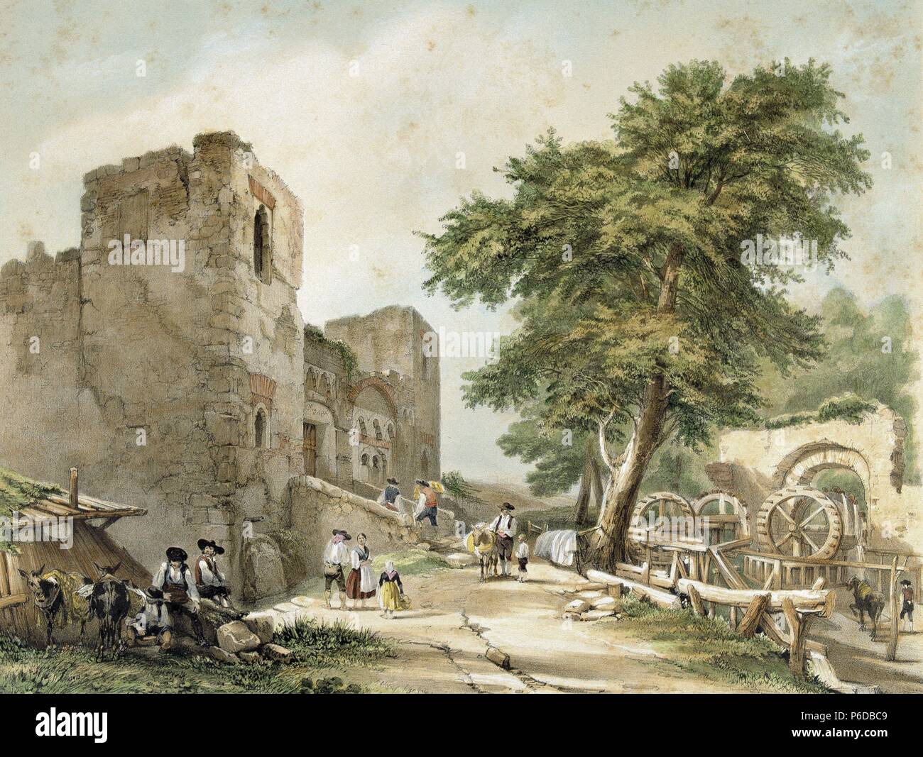 TOLEDO. PALACIO DE GALIANA. RUINAS DEL PALACIO. DIBUJO DE GENARO PEREZ ...