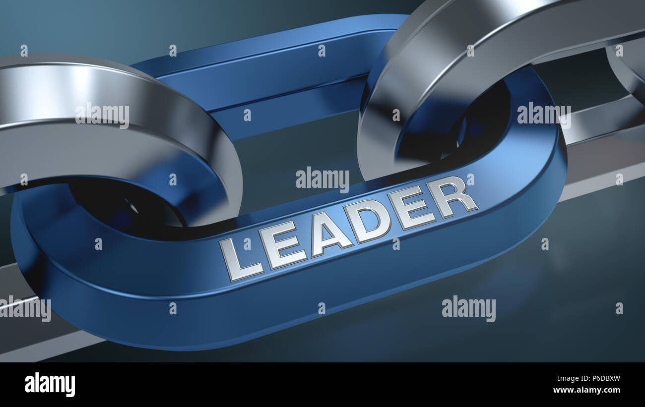 closeup view of a shiny chain with text, LEADER, concept of leadership ...