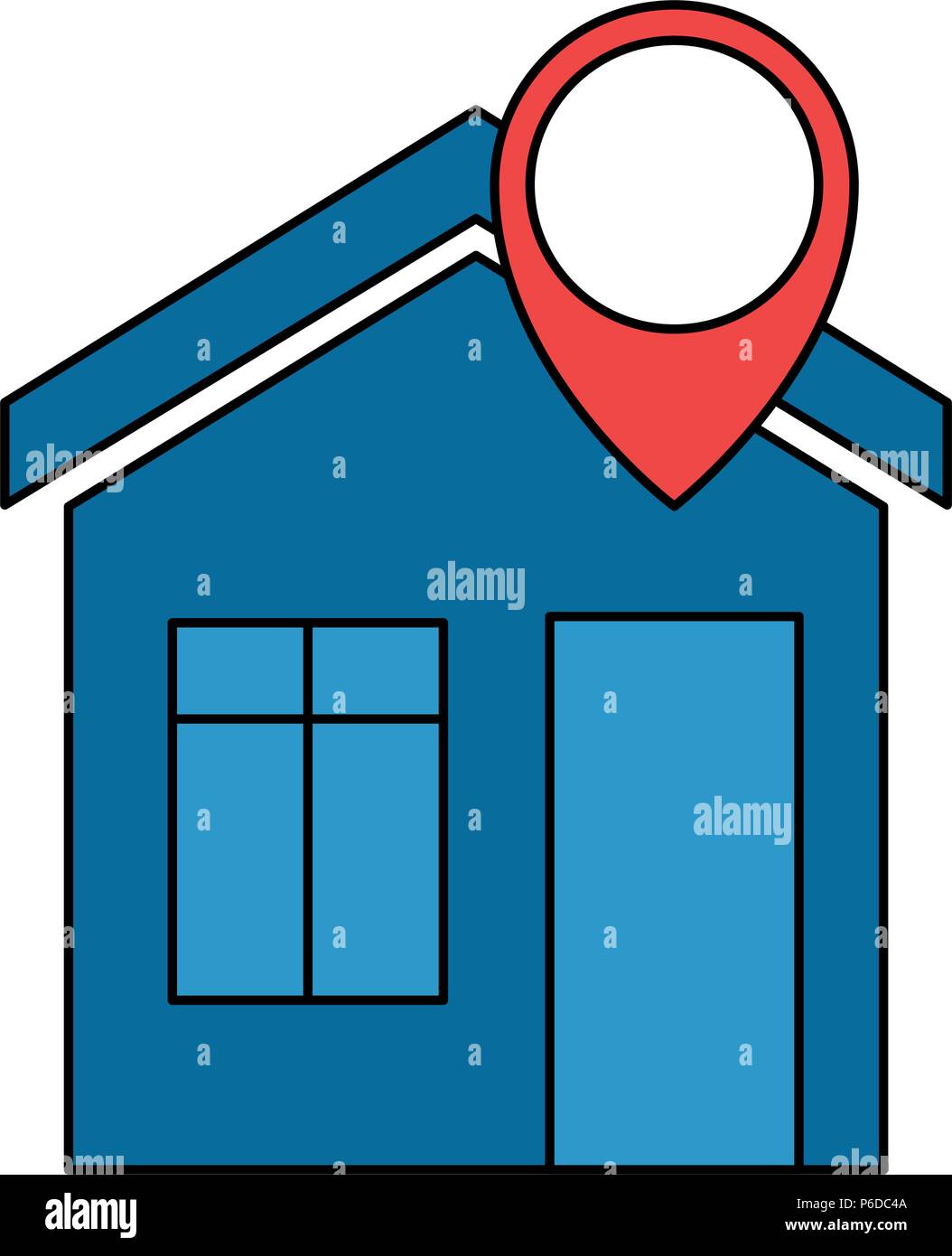house facade silhouette with pointer location vector illustration ...