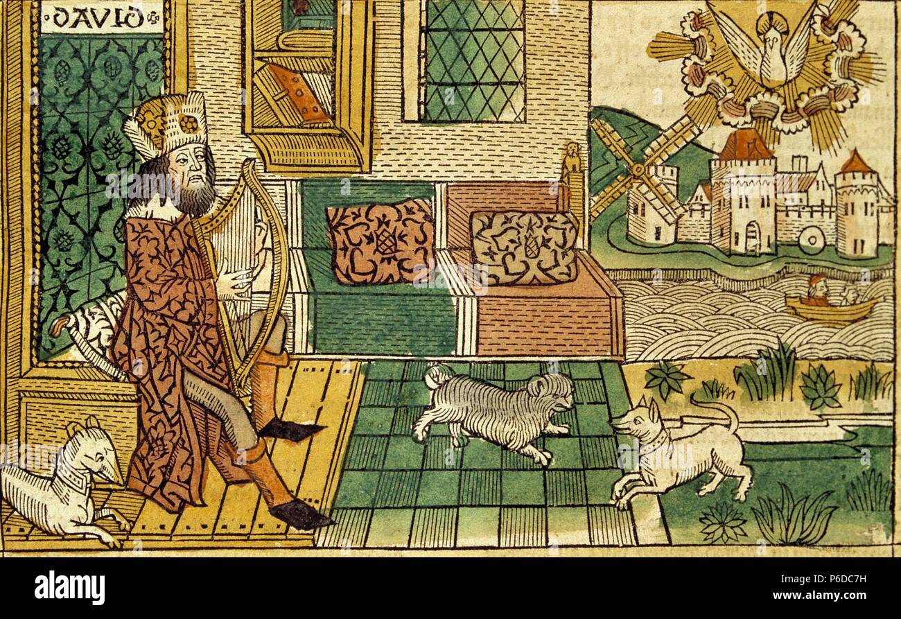 DAVID. EL REY DAVID. REY DE LOS HEBREOS. 1008-970 AC. GRABADO COLOREADO ...