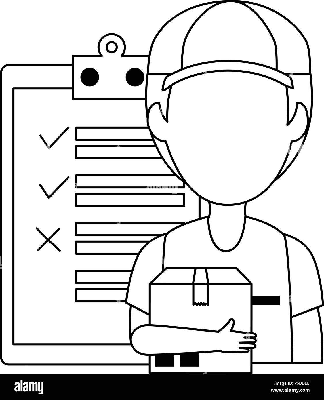 delivery worker with box and checklist vector illustration design Stock ...