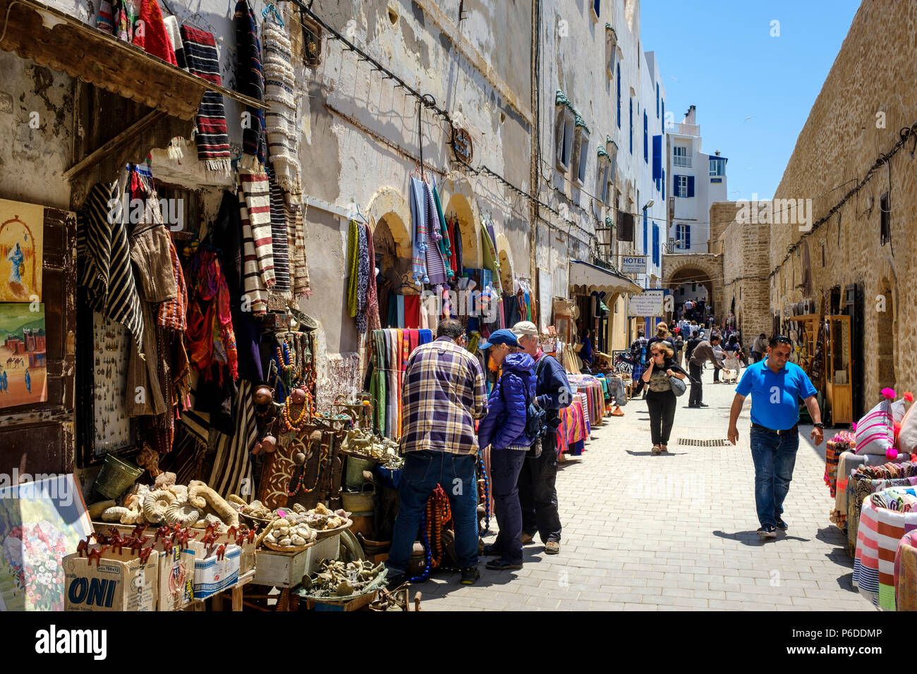 Stalls in the narrow streets of the medina, Essaouira, Morocco Stock ...