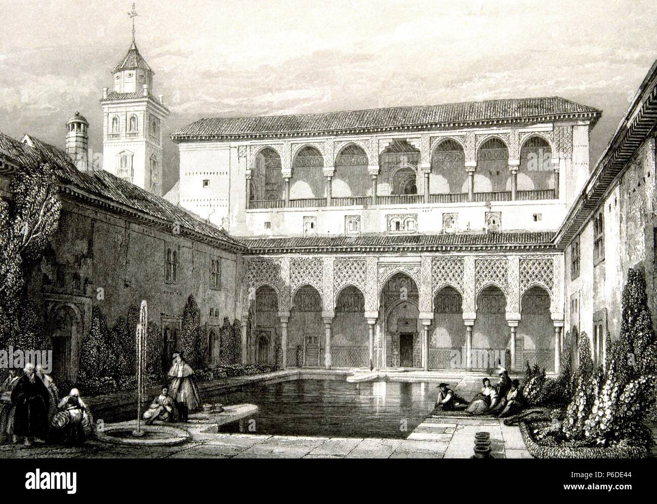 GRANADA. LA ALHAMBRA. PATIO DE LA ALBERCA. DIBUJO DE DAVID ROBERTS ...