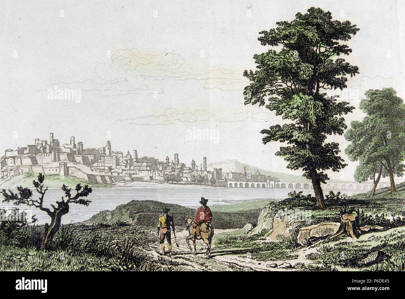 BADAJOZ. VISTA GENERAL. DIBUJO DE BULLURAT. LITOGRAFIA DEL SIGLO XIX ...