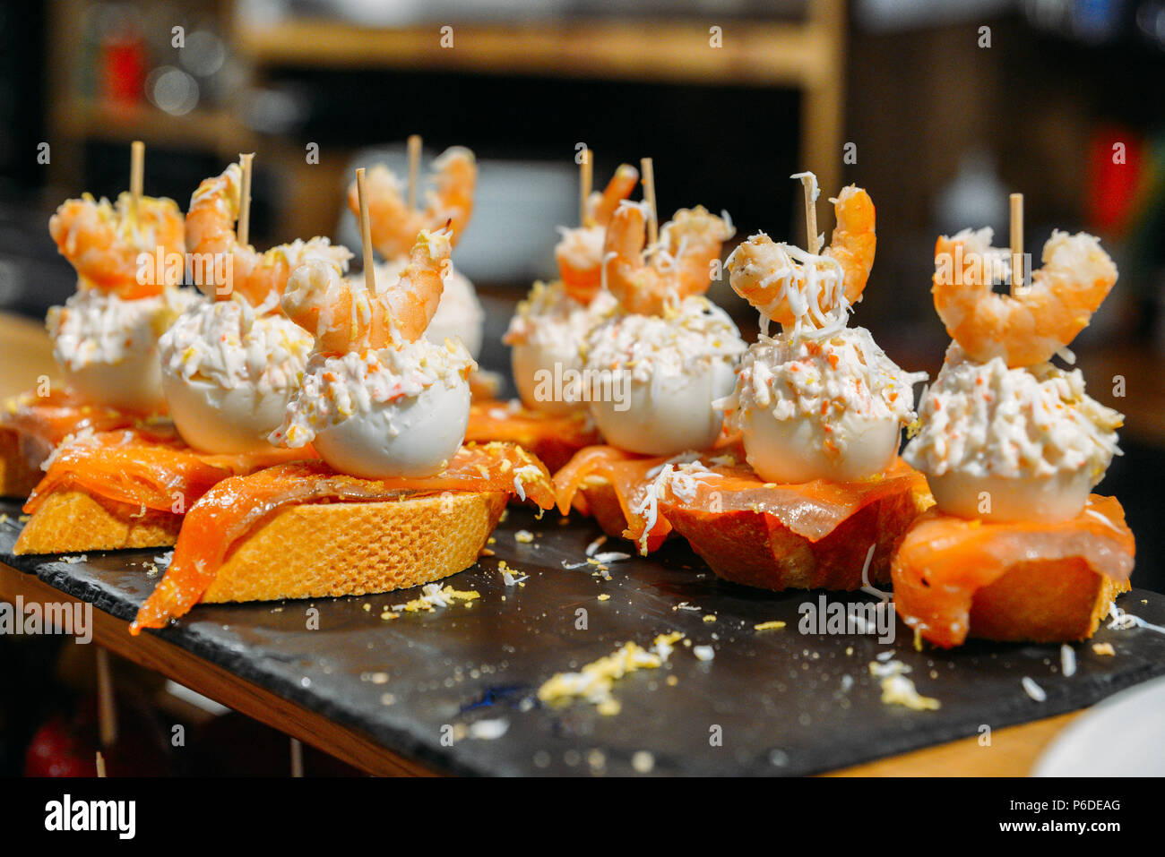 Spanish tapas called pintxos of the Basque country Stock Photo - Alamy