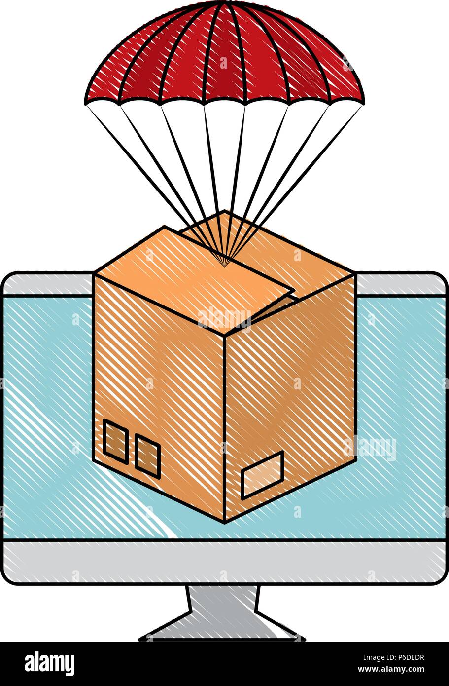 packing box carton with parachute in computer vector illustration ...