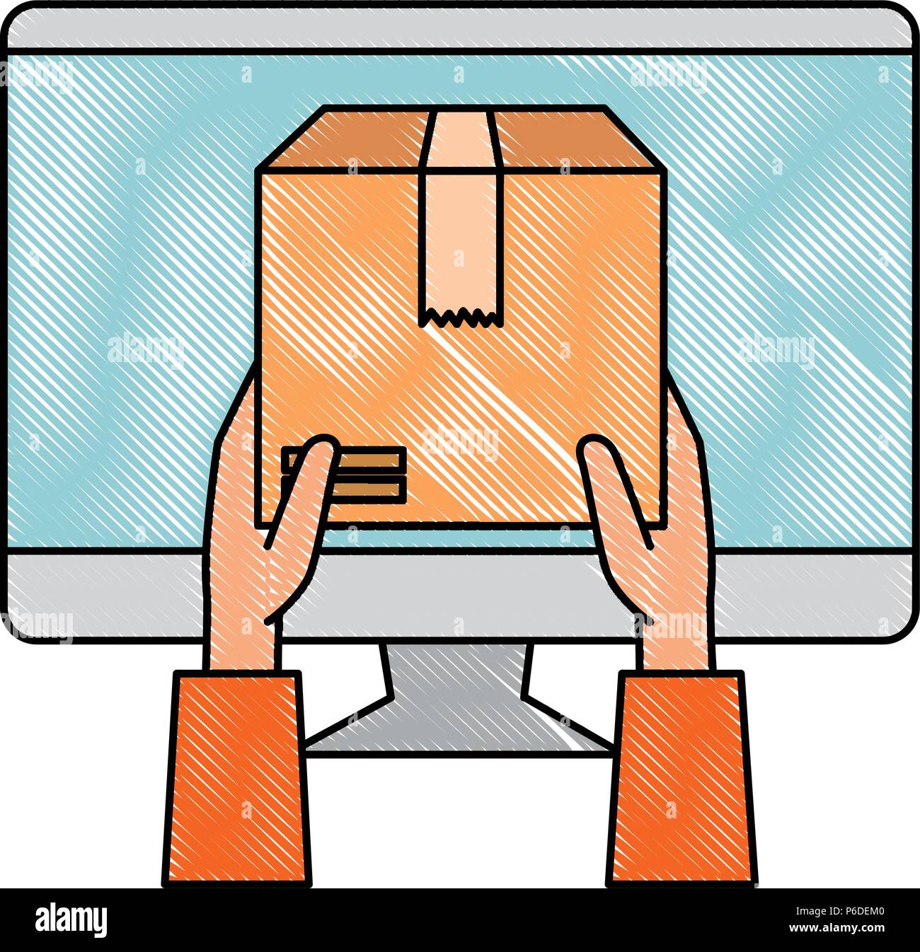 hands lifting box carton with computer Stock Vector Image & Art - Alamy