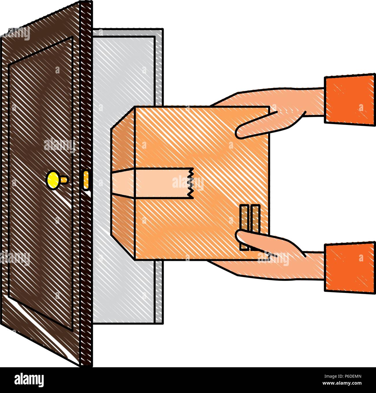 hands lifting box carton in door Stock Vector Image & Art - Alamy