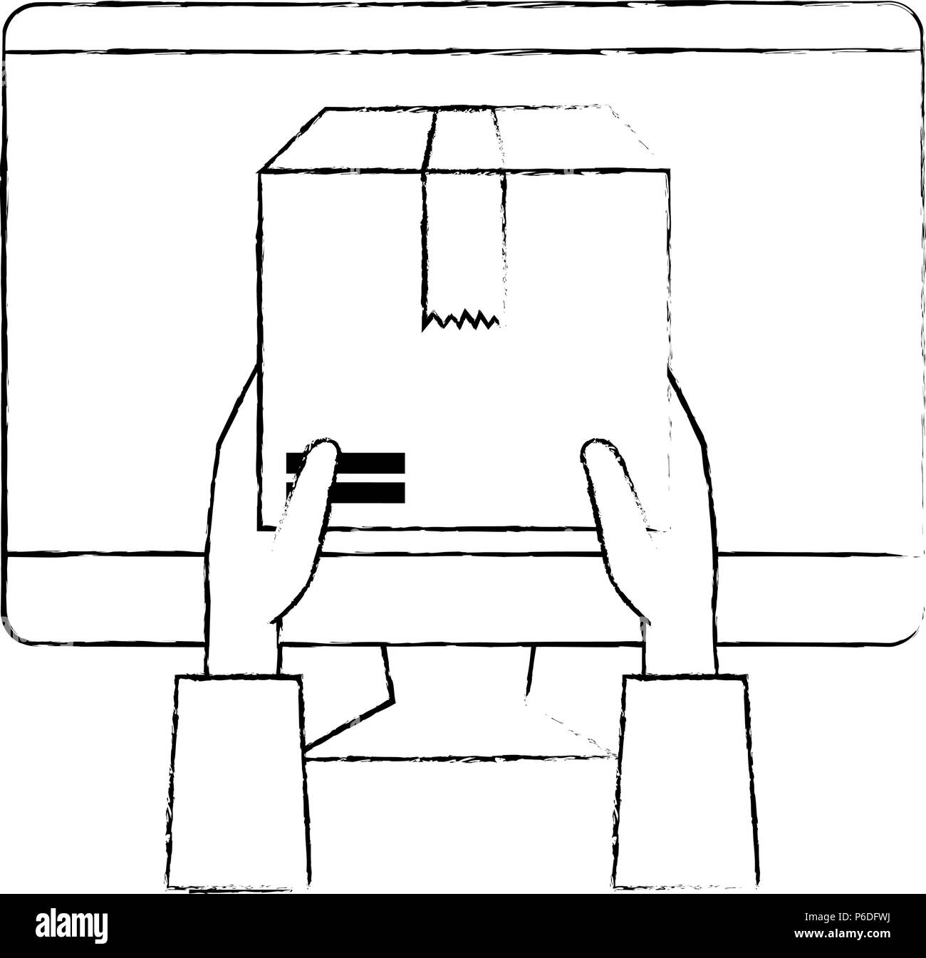 hands lifting box carton with computer Stock Vector Image & Art - Alamy