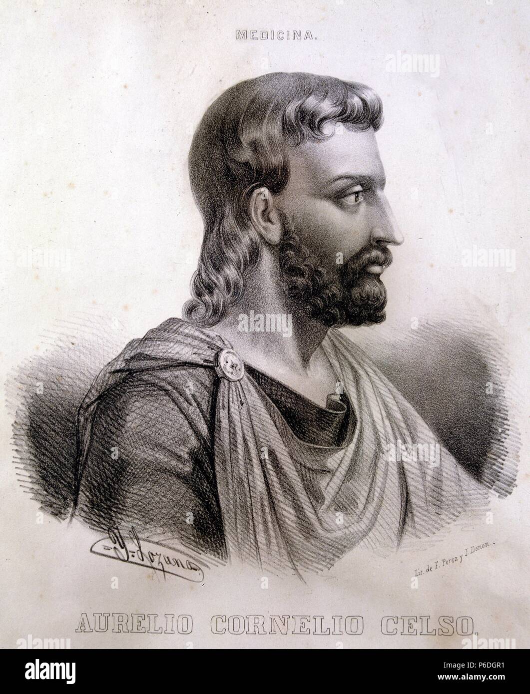 CELSO (CELSIO CORNELIO AULO). ERUDITO Y MEDICO ROMANO. LITOGRAFIA Stock ...