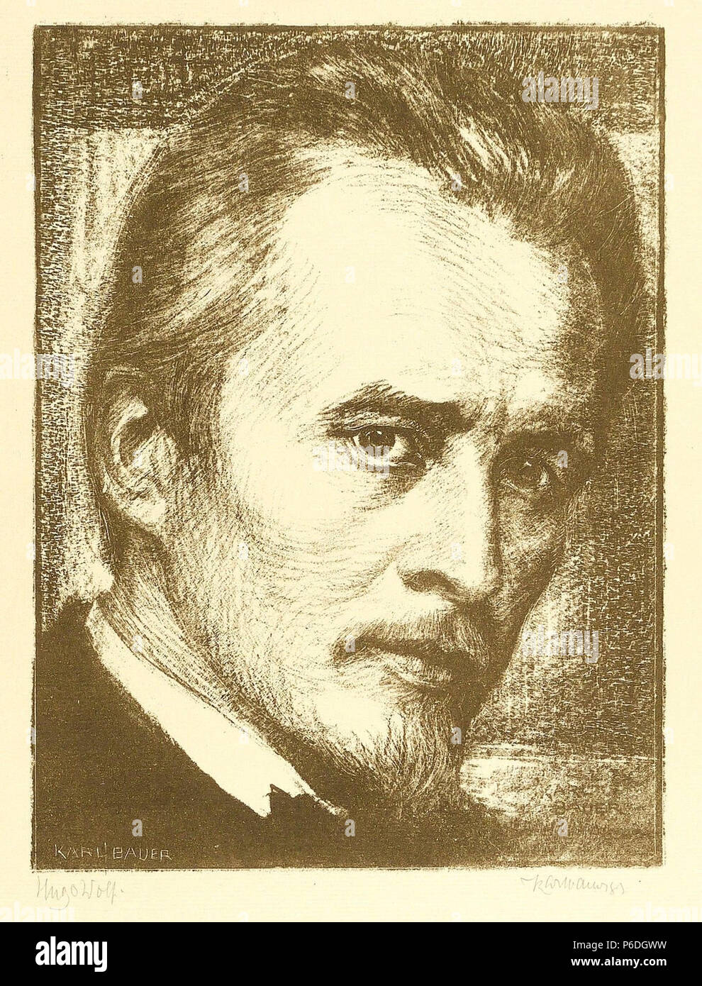 Deutsch: Karl Bauer (1868-1942): Portrait Hugo Wolf. Lithografie ...