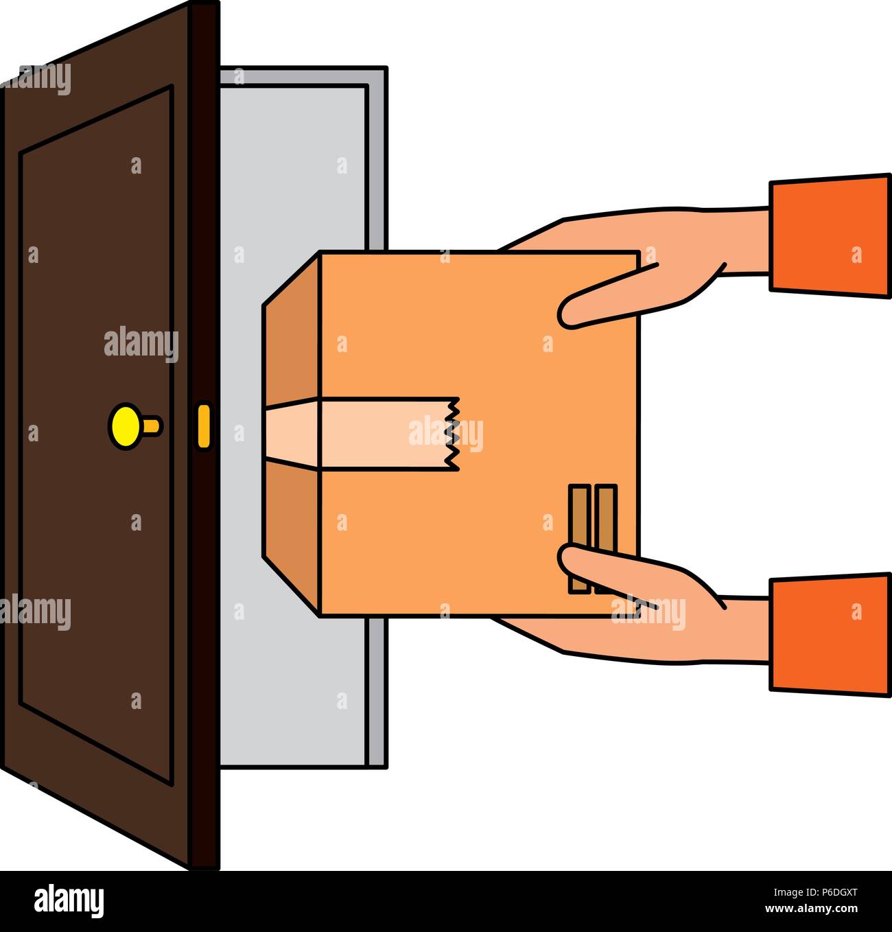 hands lifting box carton in door vector illustration design Stock ...