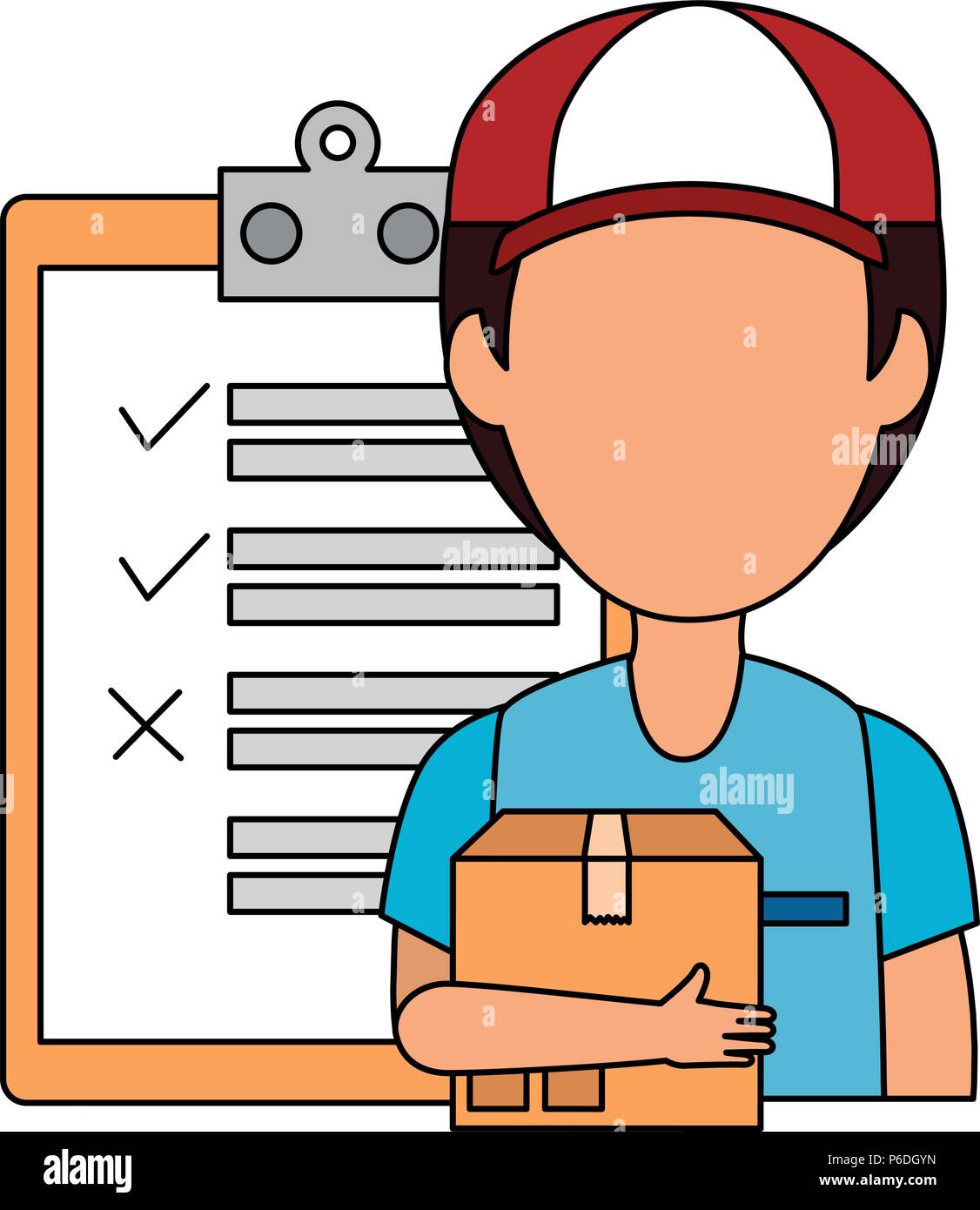 delivery worker with box and checklist vector illustration design Stock ...