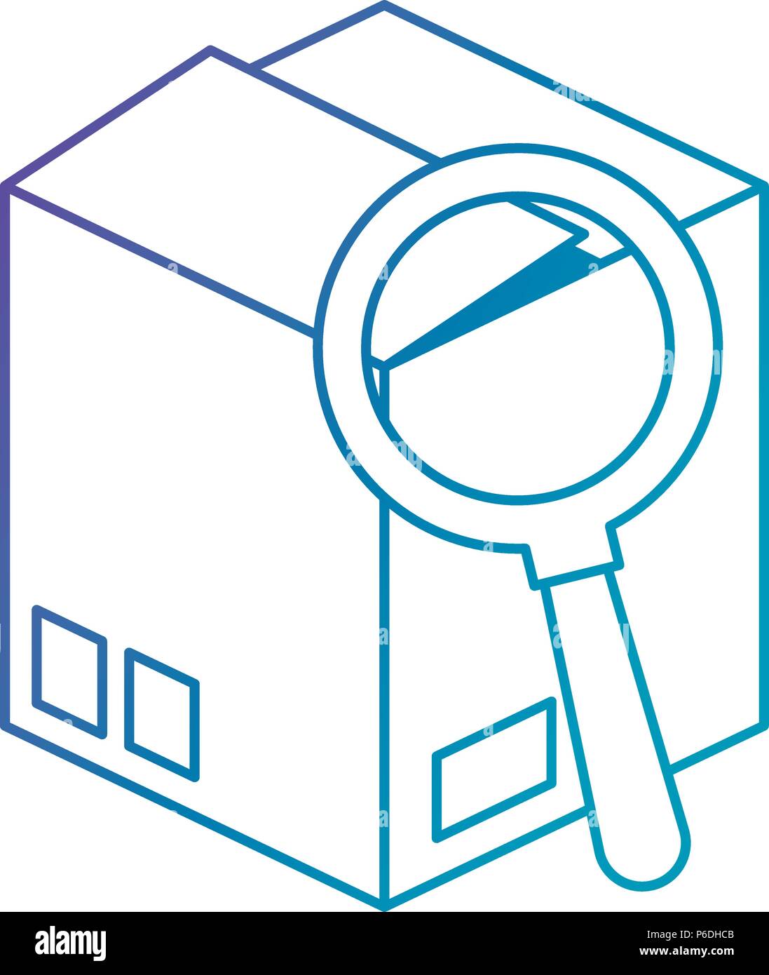 packing box carton with magnifying glass vector illustration design ...