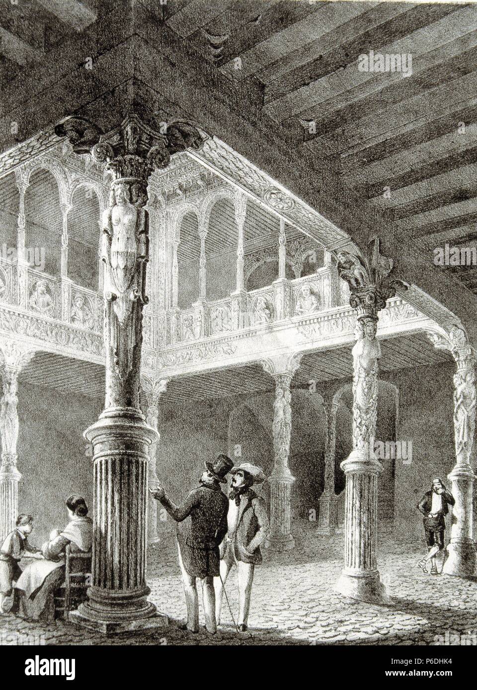 ZARAGOZA. PATIO DE LA INFANTA. DIBUJO DE FRANCISCO JAVIER PARCERISA ...
