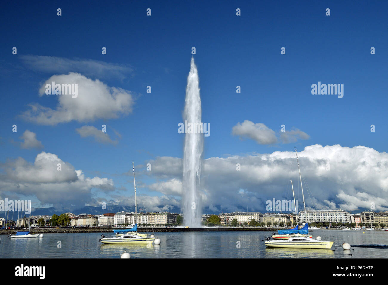 Geyser and lake view in Geneva Stock Photo - Alamy