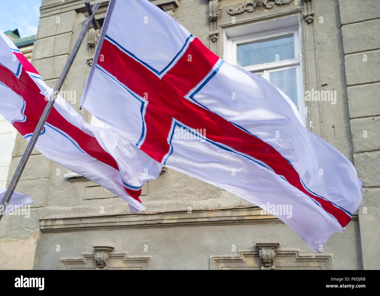 National flags of Georgia during the festive procession Alilo in ...