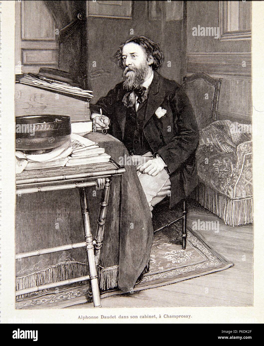 DAUDET, ALPHONSE. ESCRITOR FRANCES. 1840-1897. GRABADO DE L ...