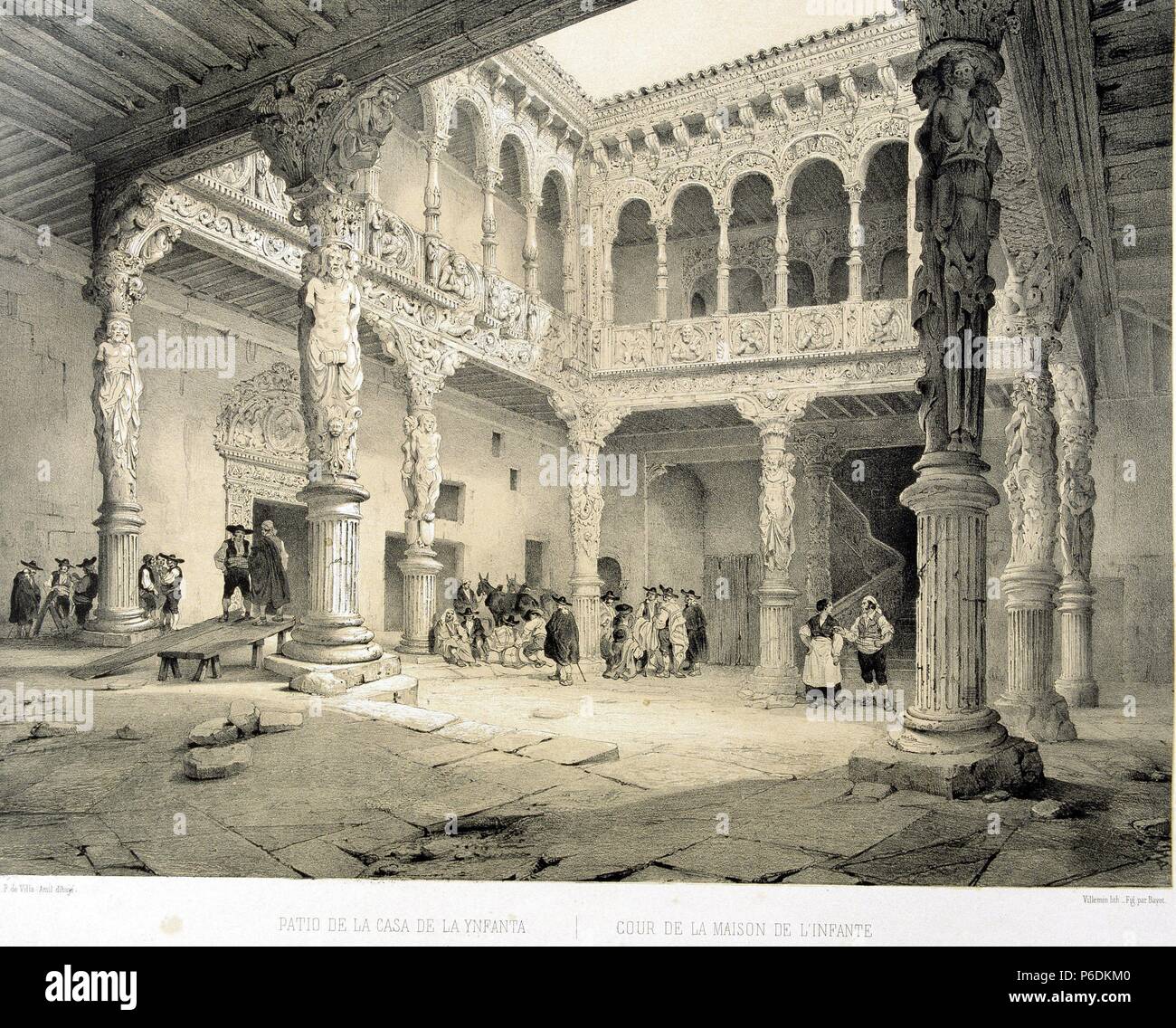 ZARAGOZA. PATIO DE LA INFANTA. DIBUJO DE GENARO PEREZ DE VILLAAMIL ...