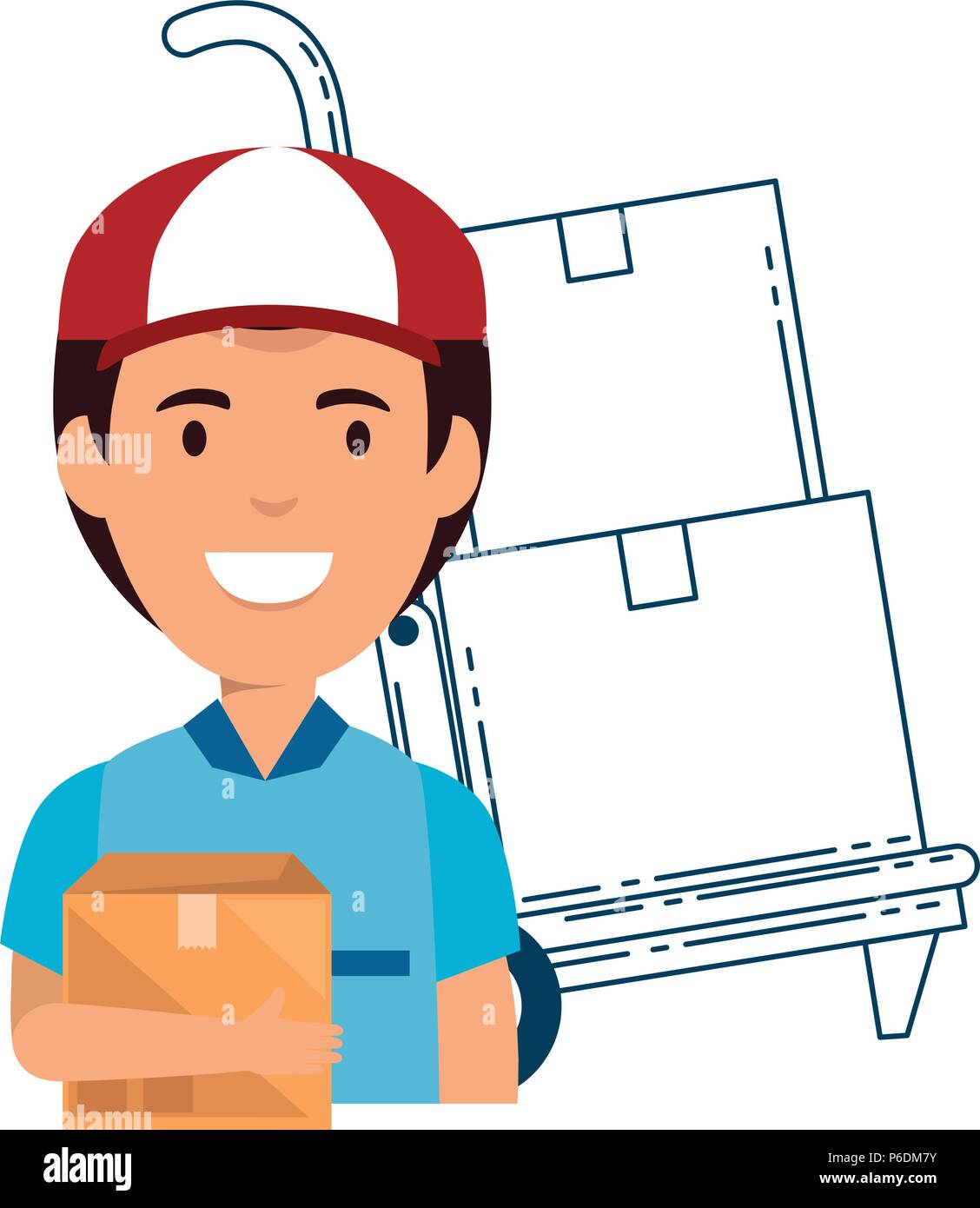 delivery worker with cart avatar character Stock Vector Image & Art - Alamy