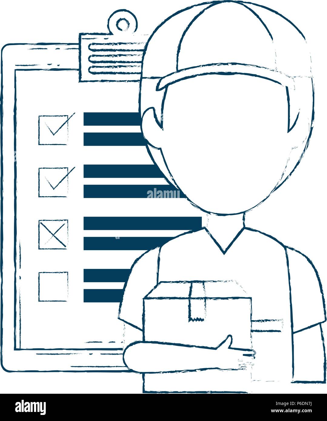 delivery worker with box and checklist Stock Vector Image & Art - Alamy