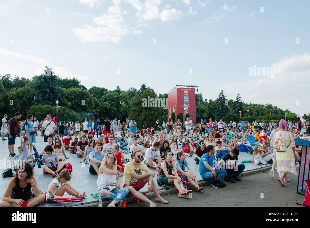 Moscow, Russia. June,23 2018 Fifa Fan Fest. Group of fans at Fifa World ...