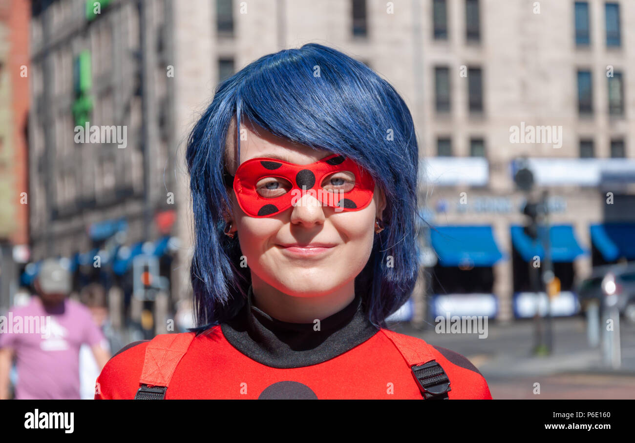 Glasgow, Scotland, UK. 30th June, 2018. A cosplayer arrives at the 8th ...