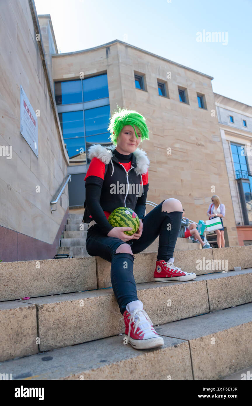 Glasgow, Scotland, UK. 30th June, 2018. A cosplayer arrives at the 8th ...