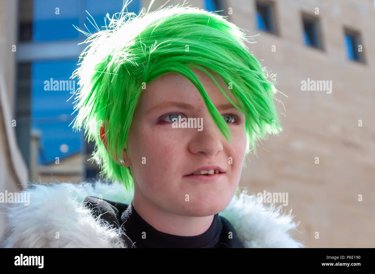 Glasgow, Scotland, UK. 30th June, 2018. A cosplayer arrives at the 8th ...
