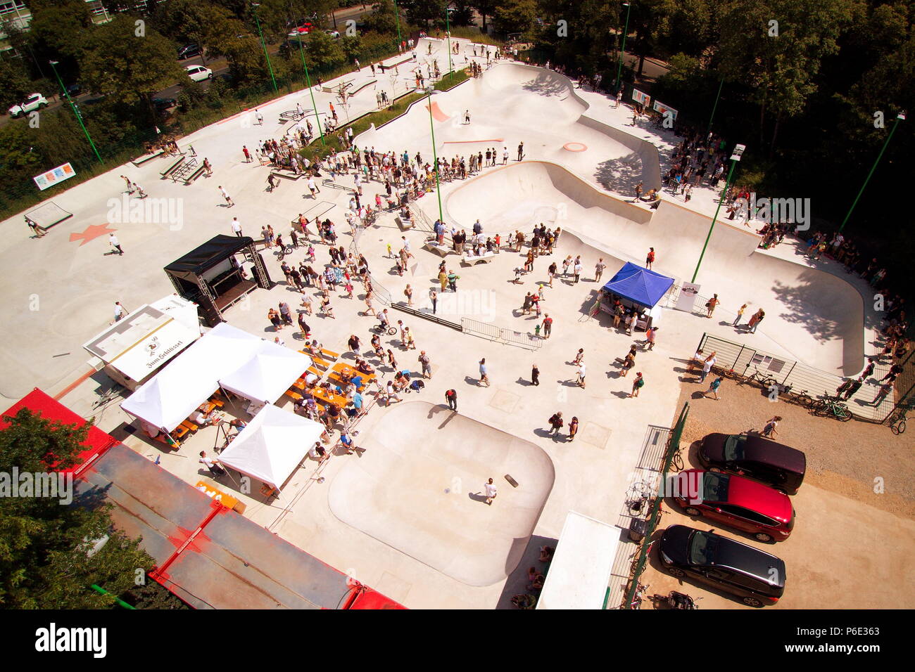 Duesseldorf, Germany. 30th June, 2018. View of the new Skatepark Eller ...