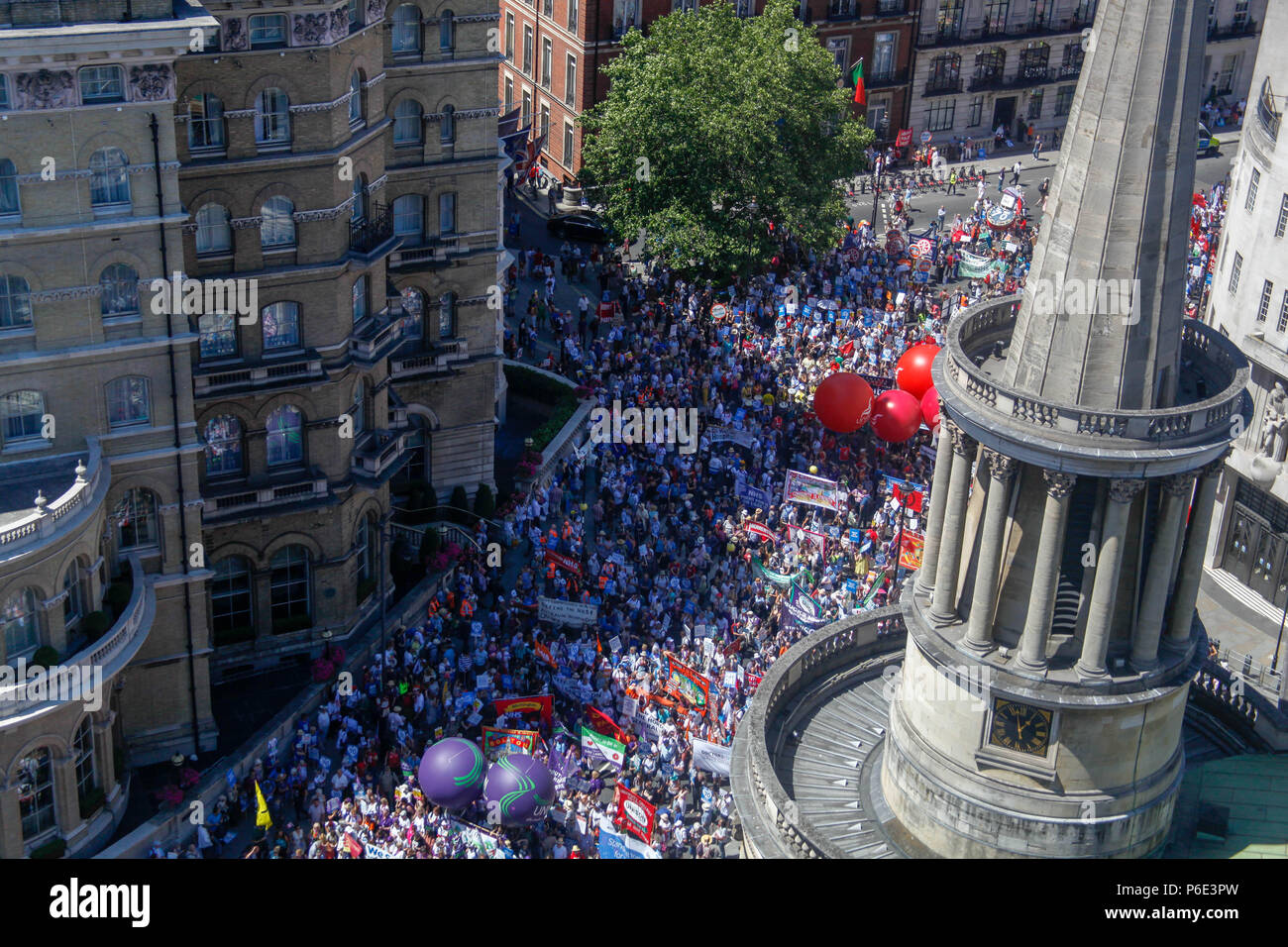 London, UK, 30 June 2018. Demonstrators at the NHS's 70th Birthday at ...