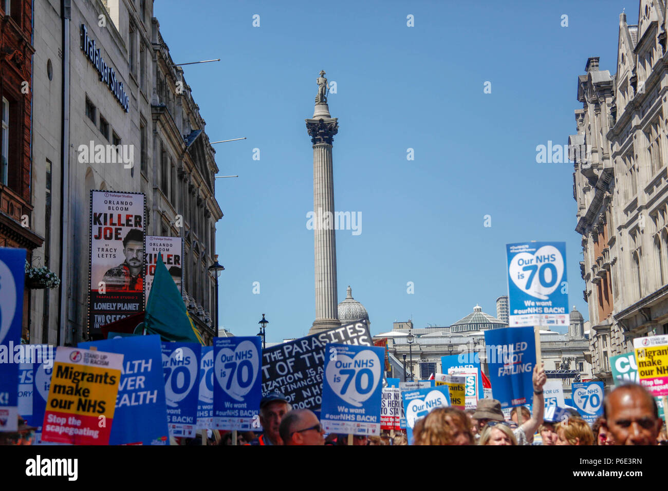 London, UK, 30 June 2018. Banners at the NHS's 70th Birthday March ...