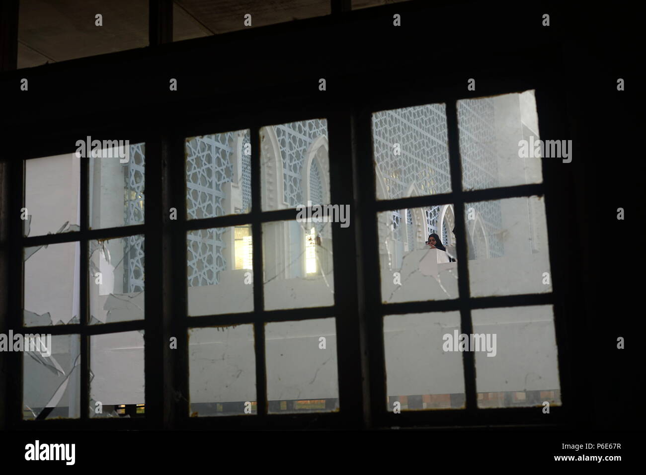 Crime Scene, Old window with broken glass Stock Photo - Alamy