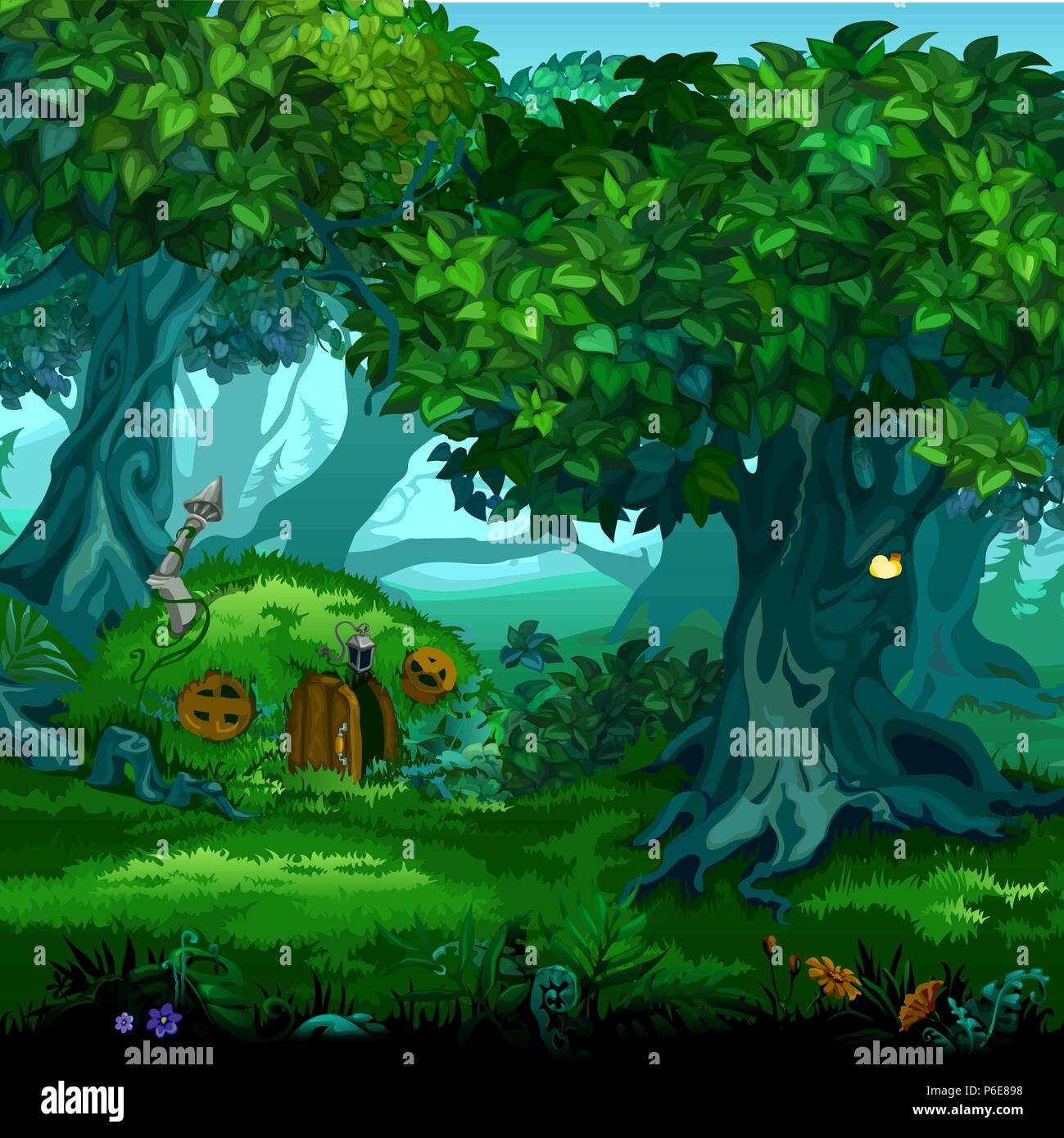 Forest of magic. Moving trees. Vector cartoon close-up illustration ...