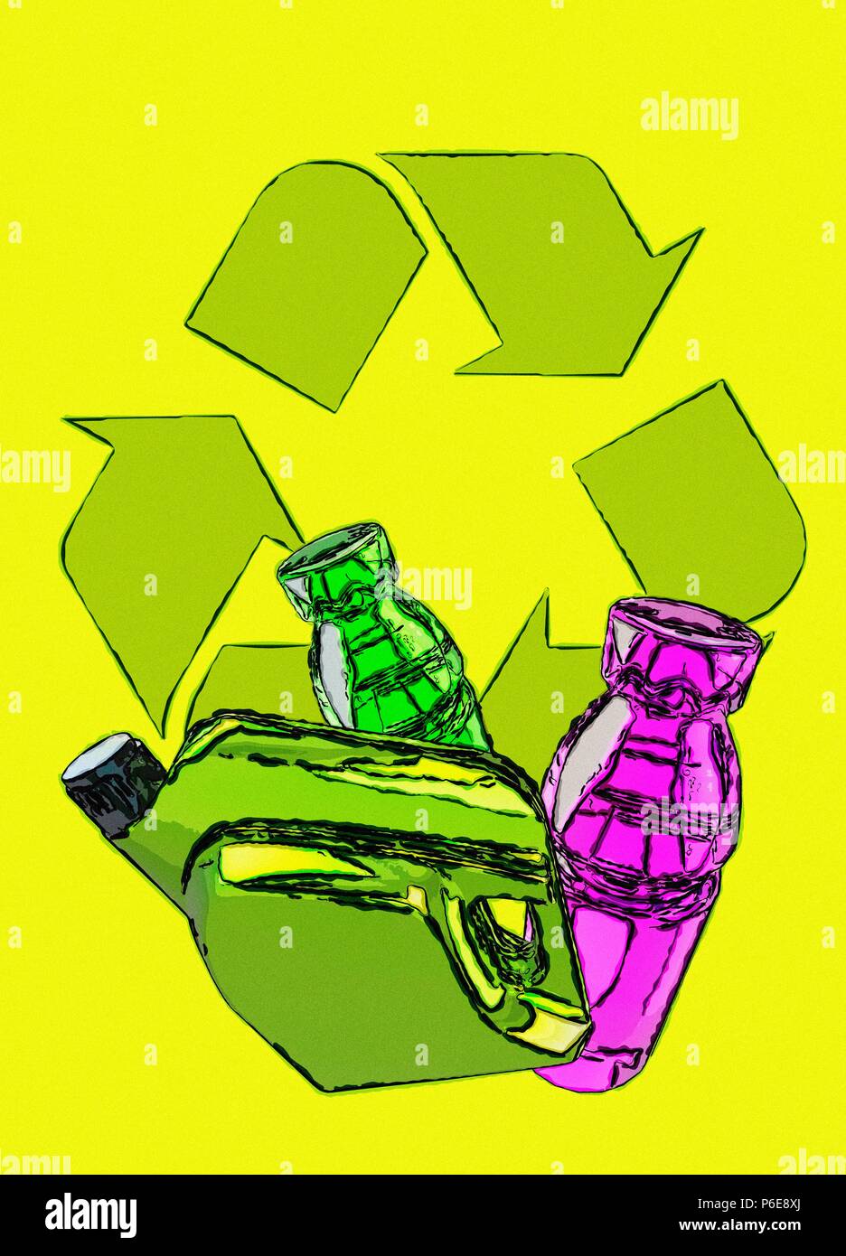 Plastic recycling, conceptual illustration Stock Photo - Alamy