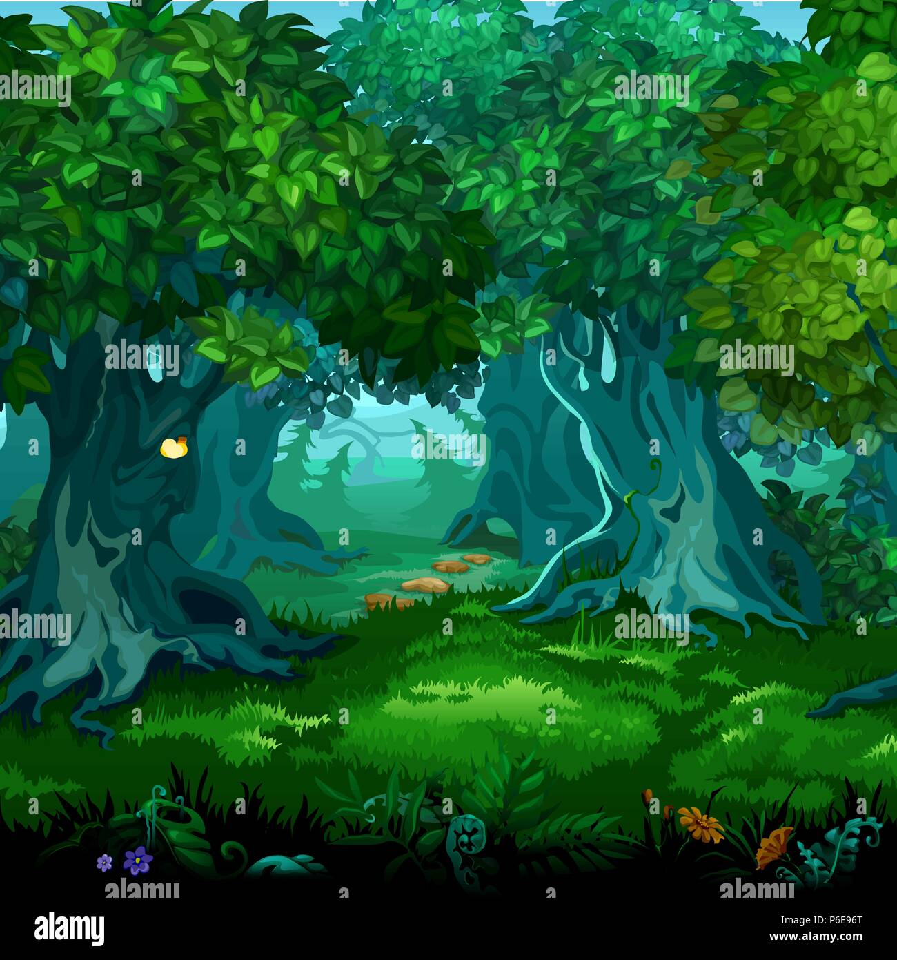 Forest of magic. Moving trees. Vector cartoon close-up illustration ...