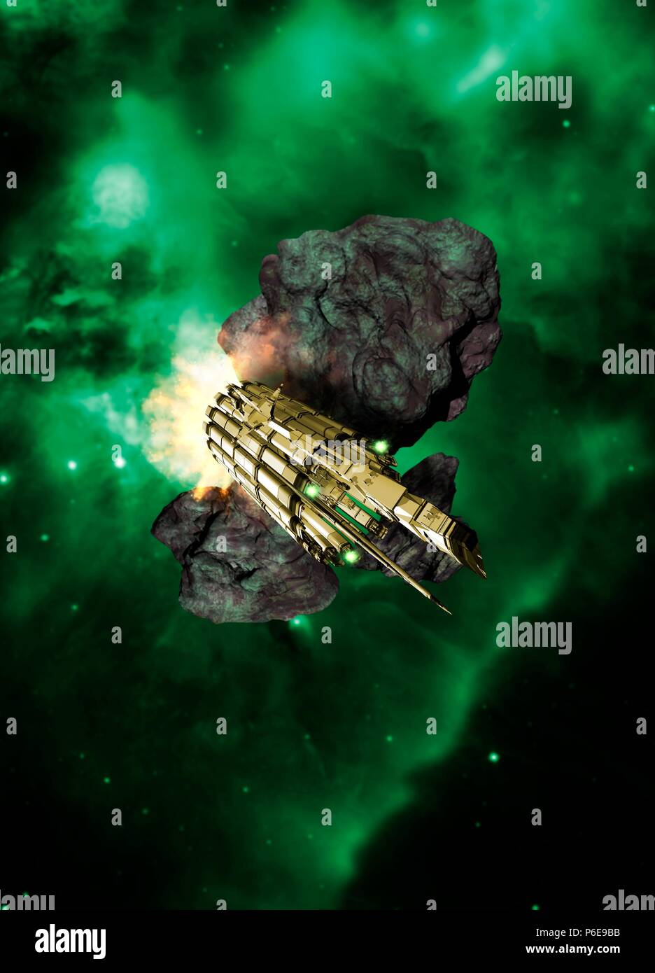 Spacecraft and meteor, illustration Stock Photo - Alamy