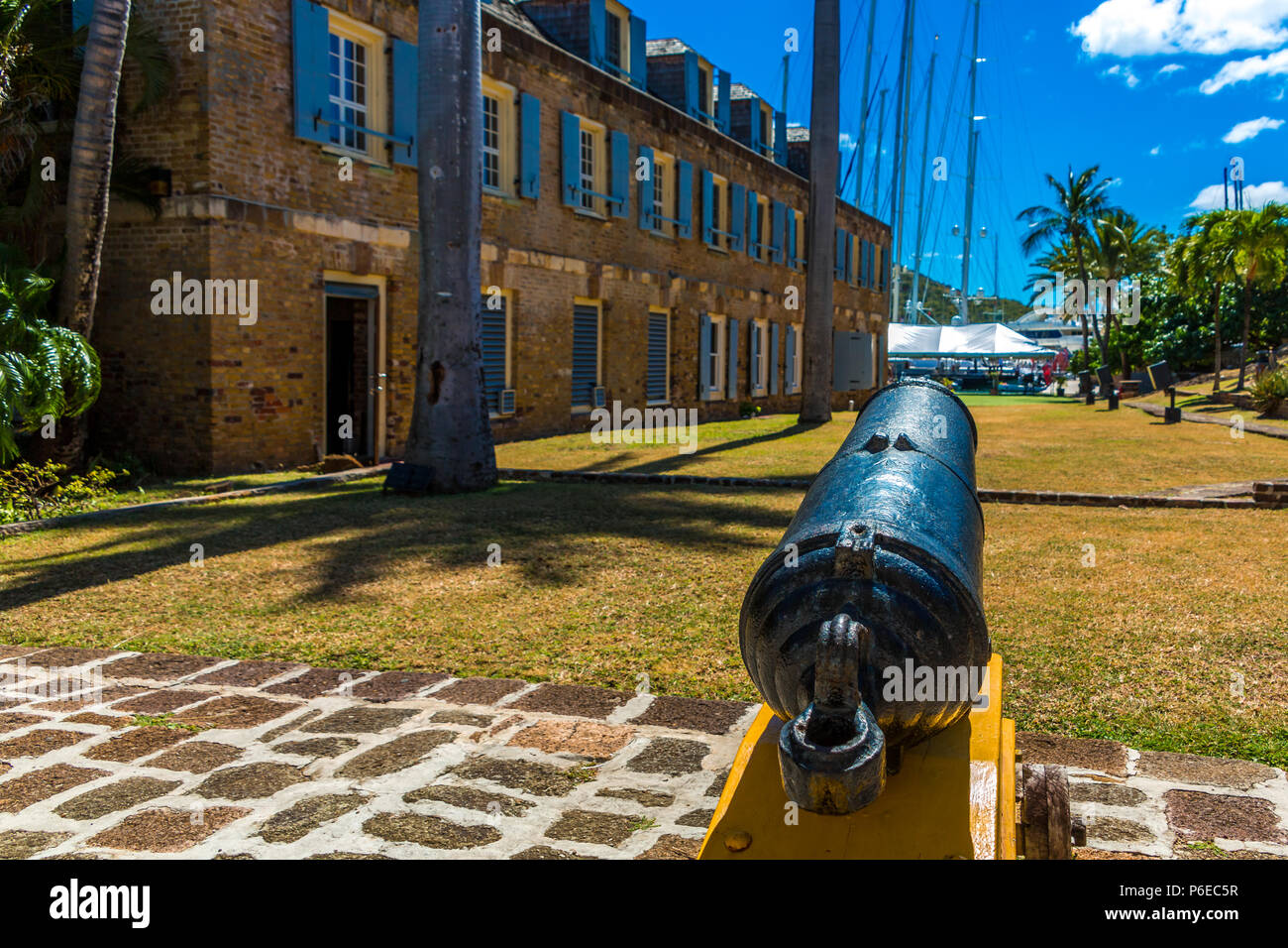 Small Cannon on Stone Walk In Nelson's Dockyard on Antigua Stock Photo ...