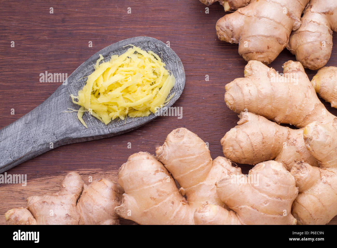ginger roots on the table, top view Stock Photo - Alamy