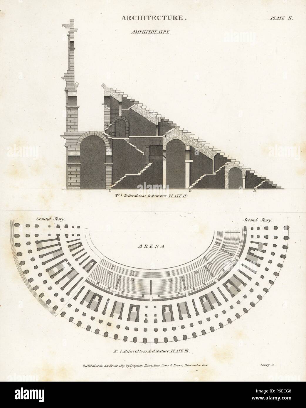 Architectural elevation and plan of a Roman ampitheatre. Copperplate ...