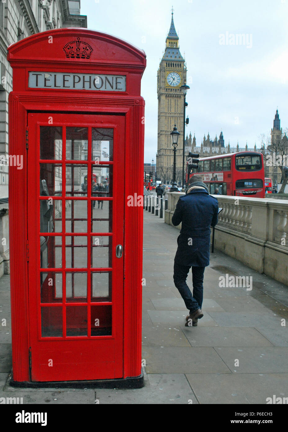 Red phone booth with Big Ben in background Stock Photo - Alamy