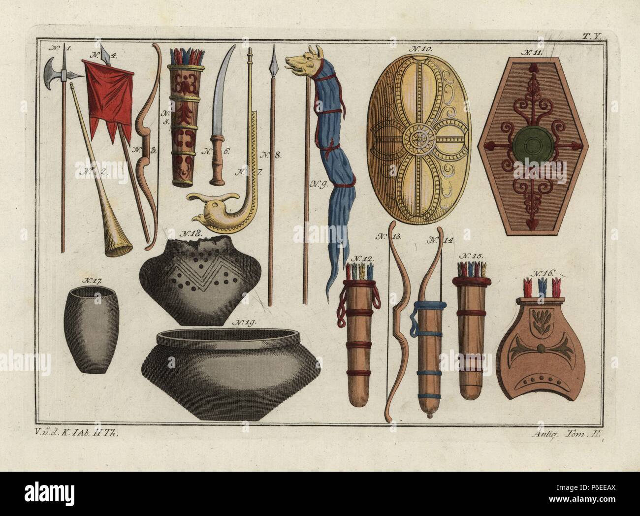 Barbarian axe (1), trumpet and flag of the Dacians and Sarmatians (2, 4 ...