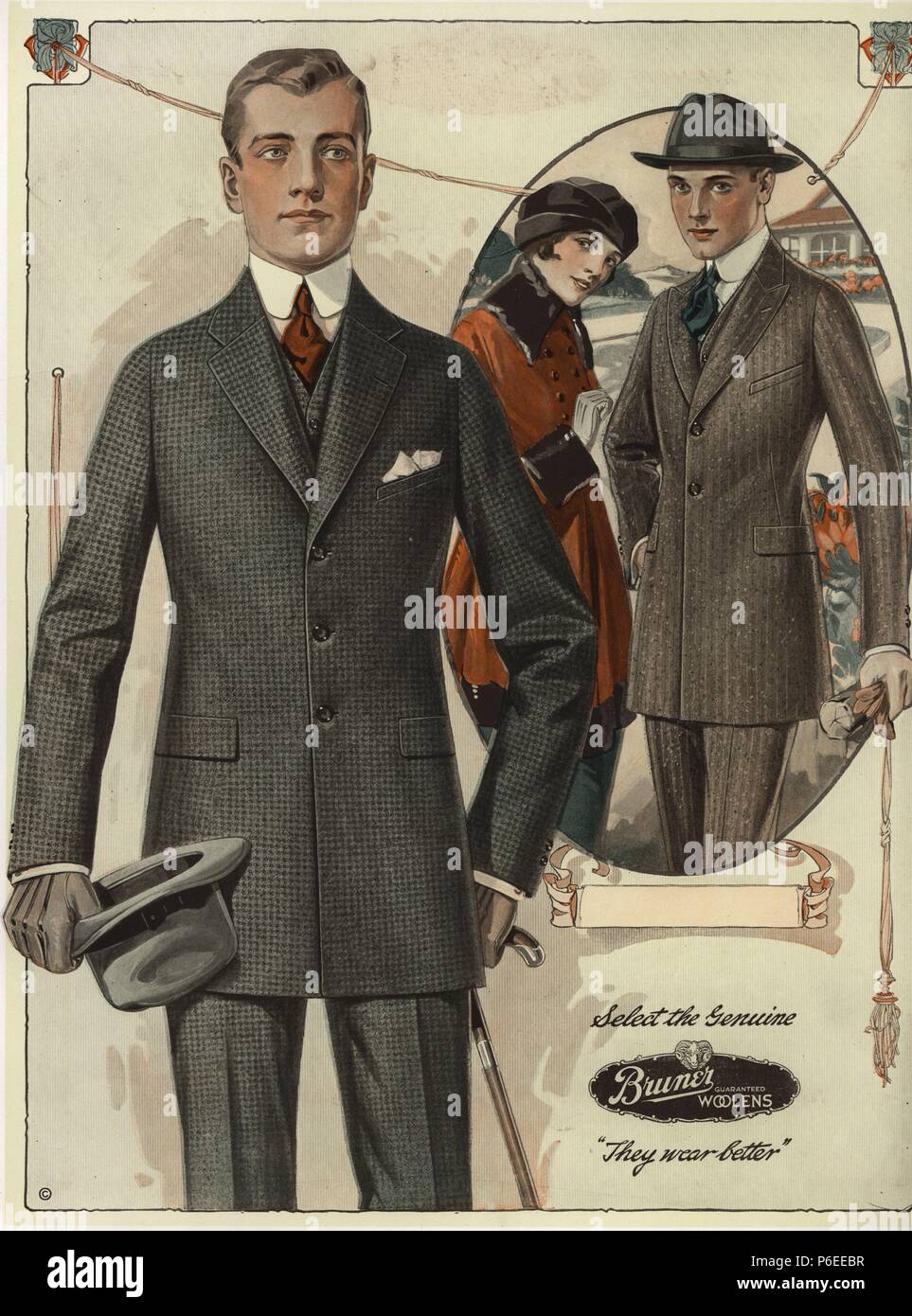 Men's conservative single-breasted suits in sack. Chromolithograph from ...