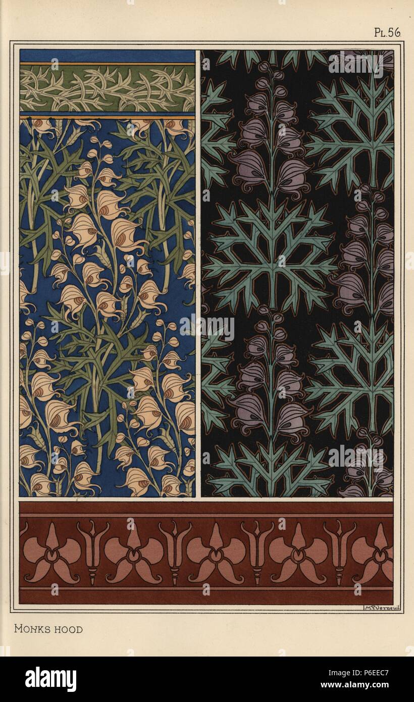 Monks hood in art nouveau patterns for wallpaper, borders and fabric ...