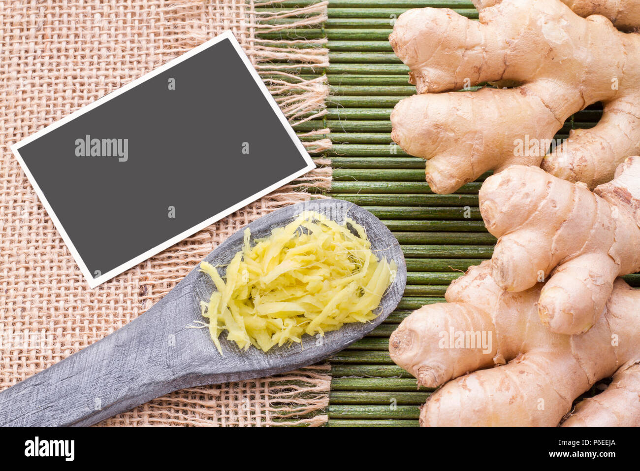 ginger roots on the table, top view Stock Photo - Alamy